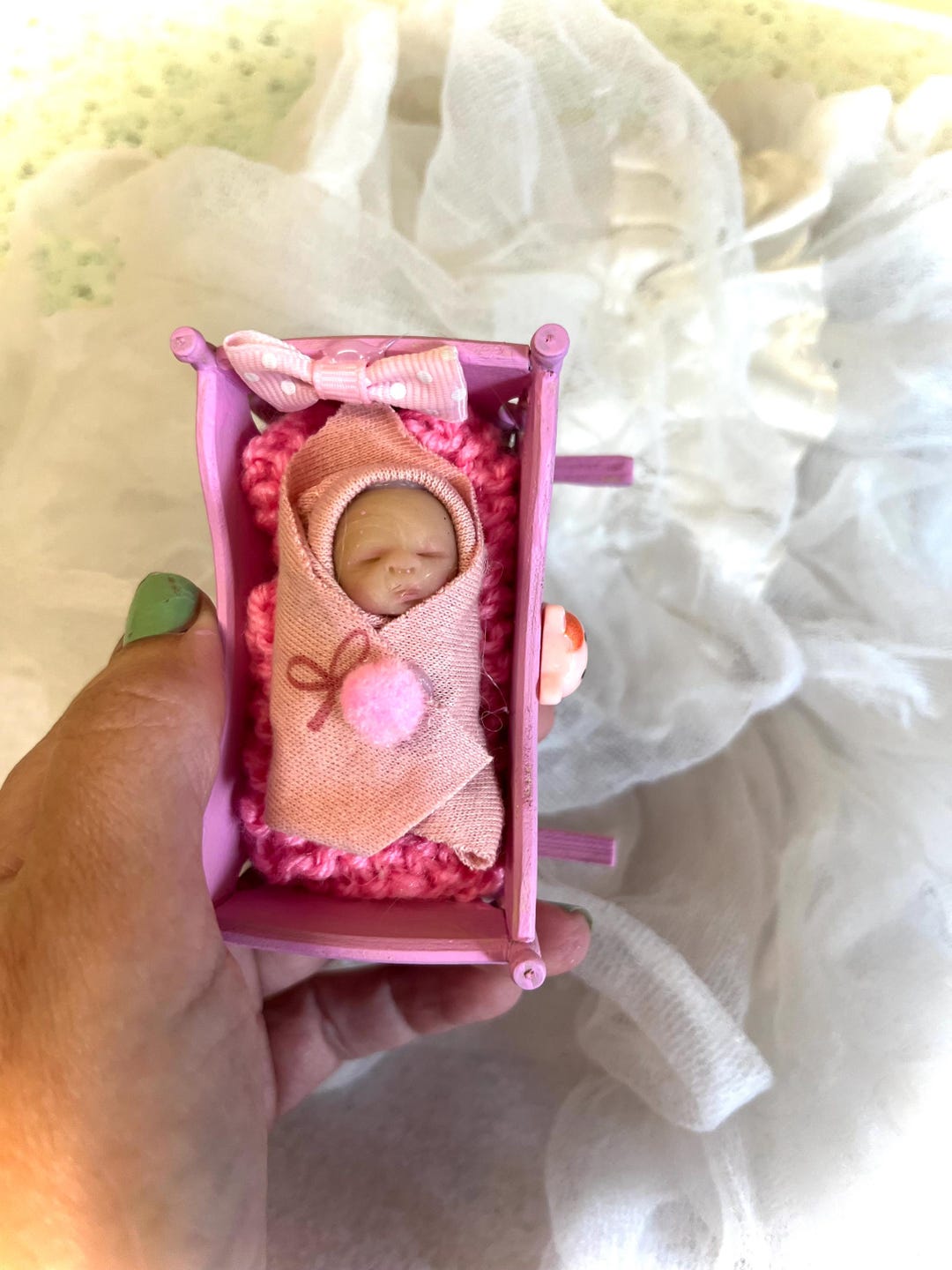Beautiful Polymer Clay Baby Girl Hand Painted Crib,cot,sculpt,realistic ...