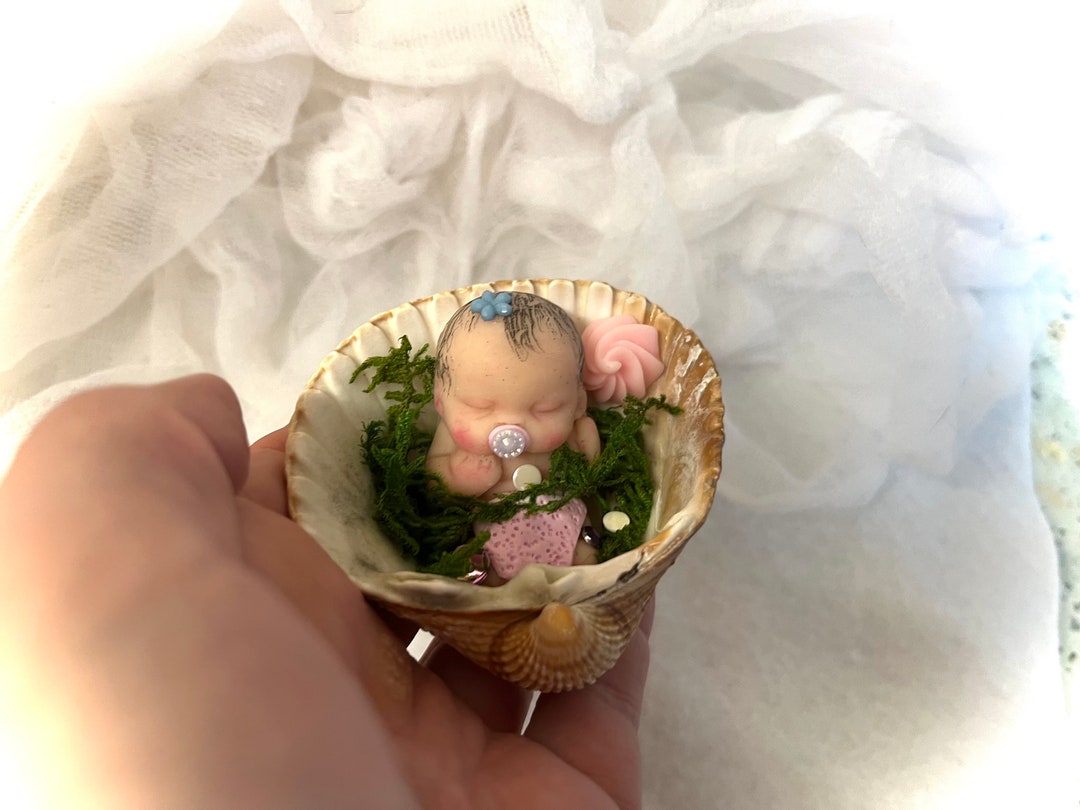 Polymer Clay Sea Shell Baby,artist Doll,home Garden,dollhouse,gift ...