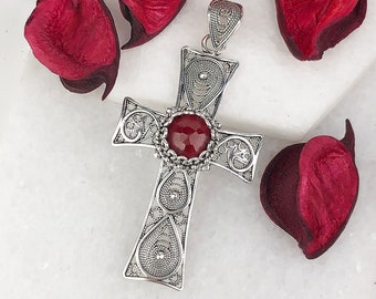 Ruby Red Cross Pendant - Etsy