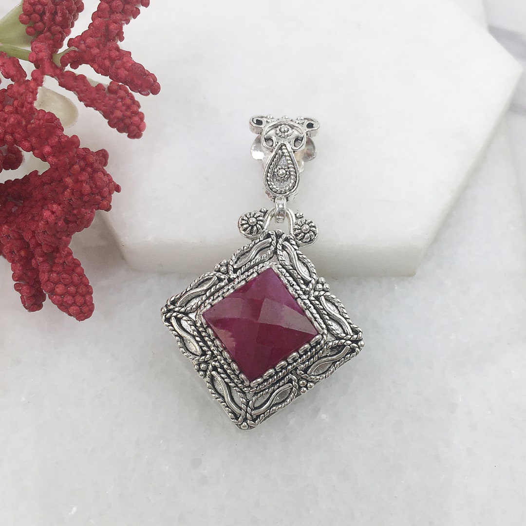 One of a Kind Ruby Silver Pendant, Solid 925 Sterling Silver Opaque Red ...