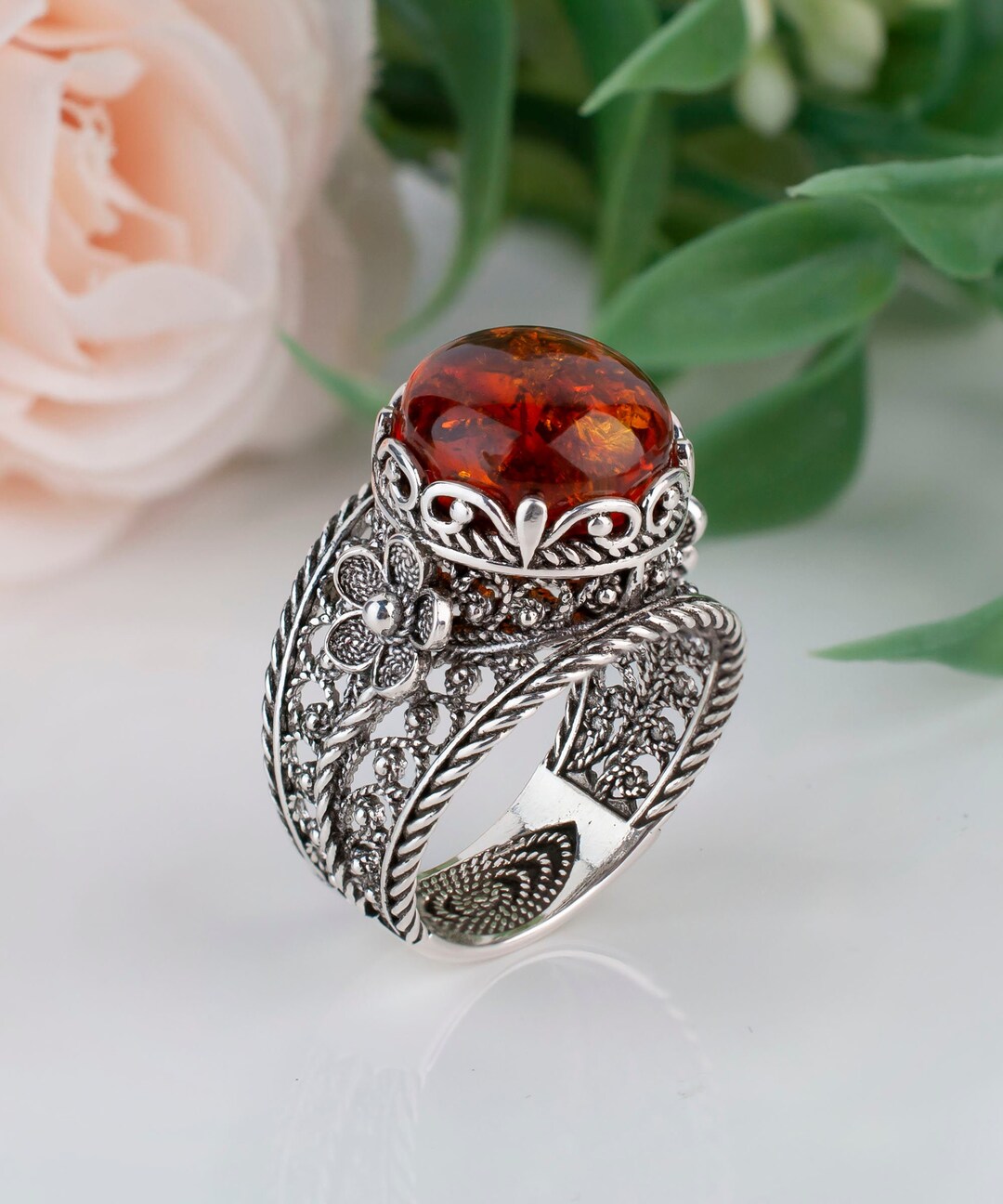 Natural Amber Silver Ring, 925 Sterling Silver Genuine Authentic Amber ...