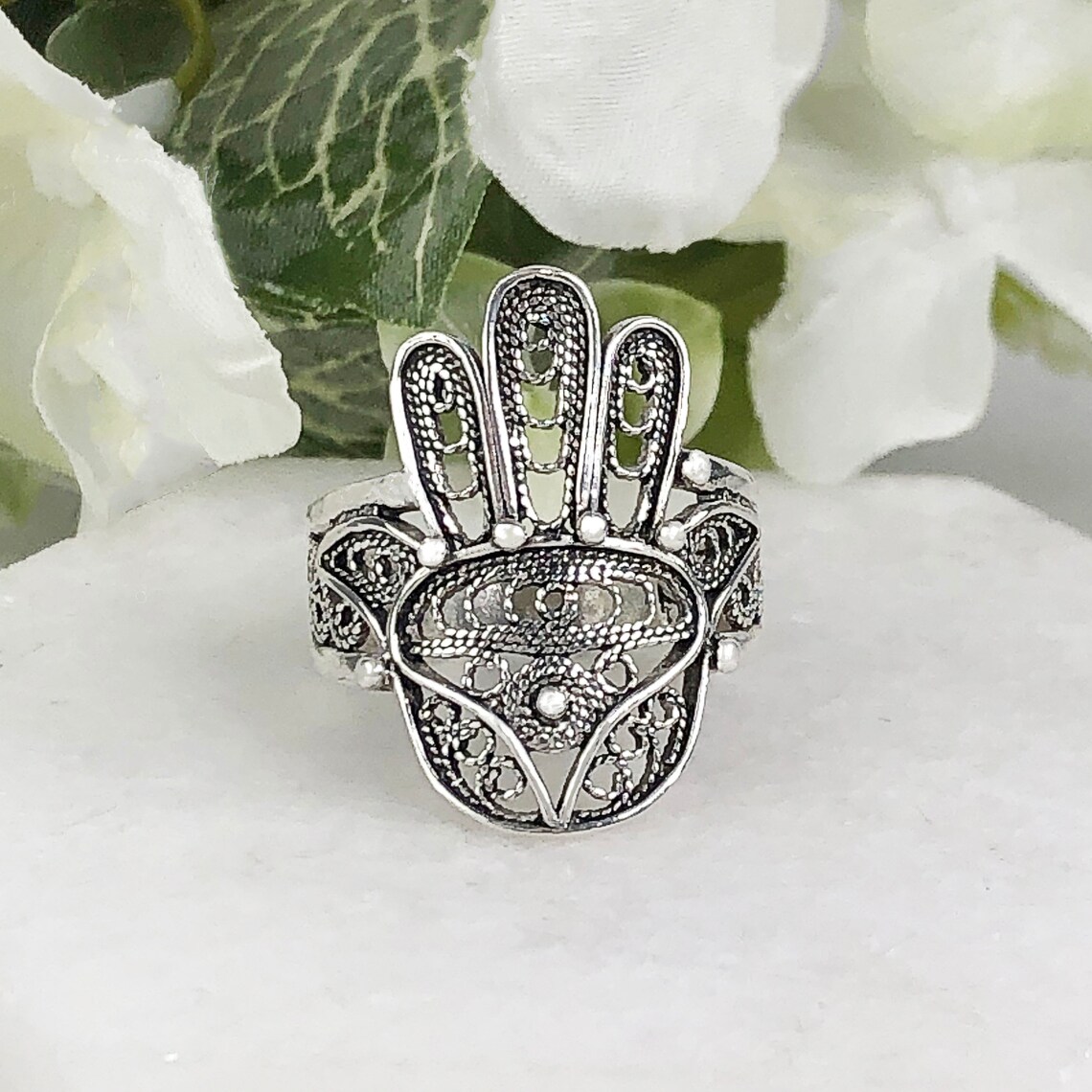 Silver Hamsa Hand Ring Sterling Silver Handmade Artisan | Etsy
