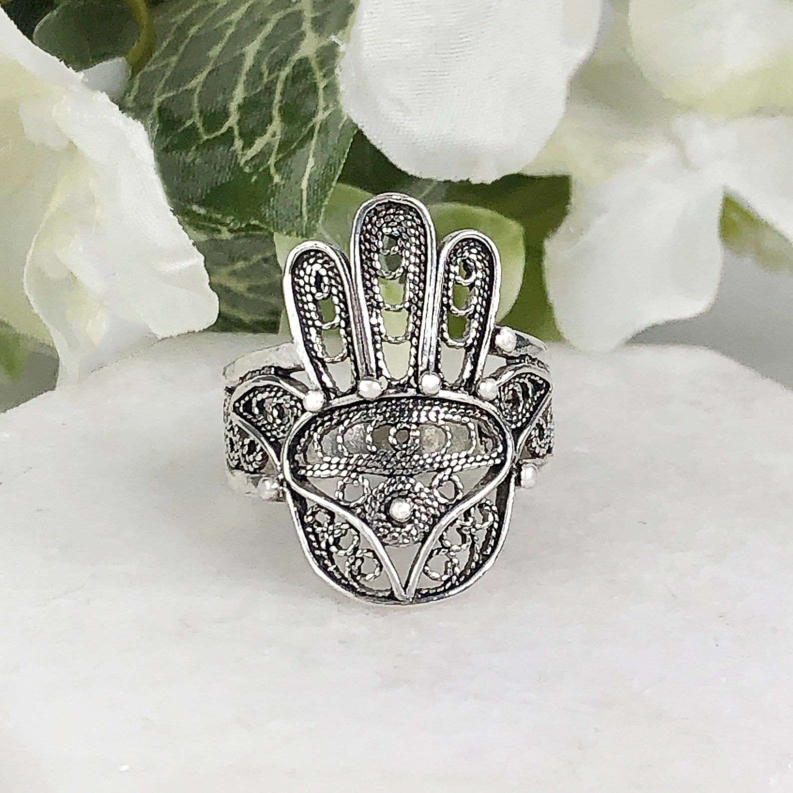 Silver Hamsa Hand Ring Sterling Silver Handmade Artisan | Etsy