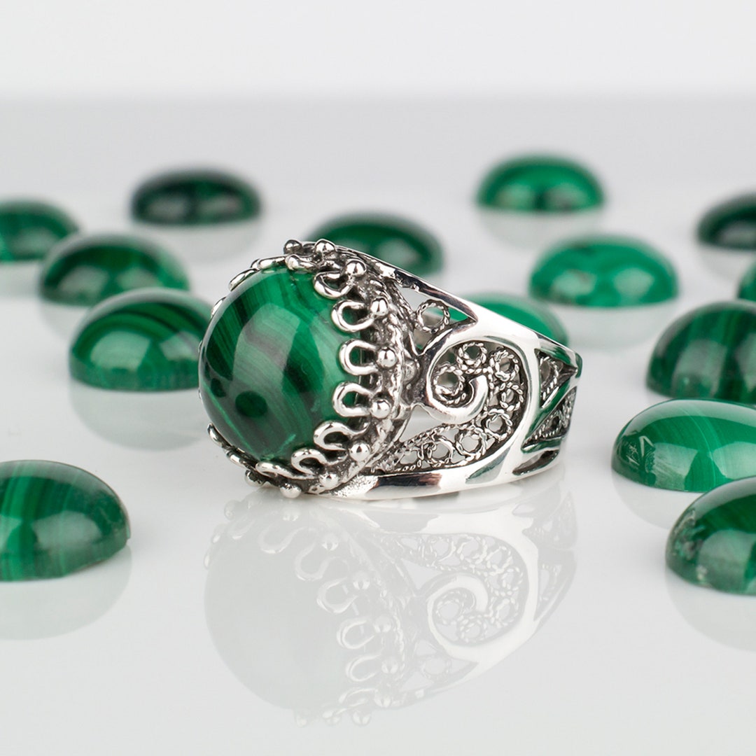 Malachite Sterling Silver Ring Size 4-12 Natural Malachite Artisan ...