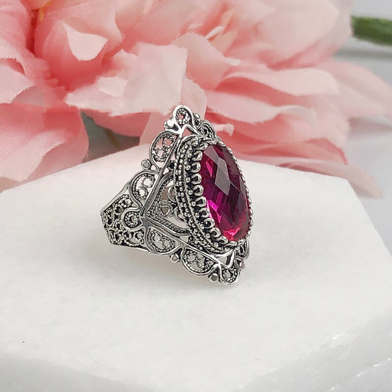 Fuchsia Quartz Silver Ring 925 Sterling Silver Fuchsia Red - Etsy