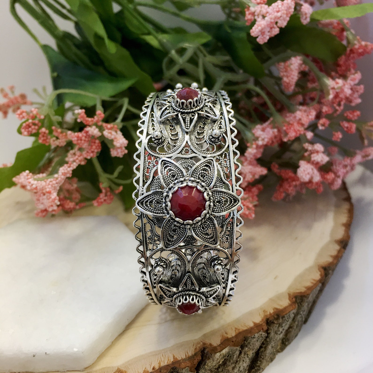 Genuine Opaque Ruby Red Corundum Cuff Bracelet 925 Sterling - Etsy