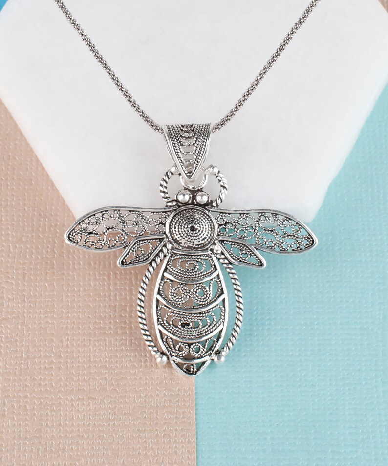 Silver Bumble Bee Pendant Necklace 925 Sterling Handmade - Etsy
