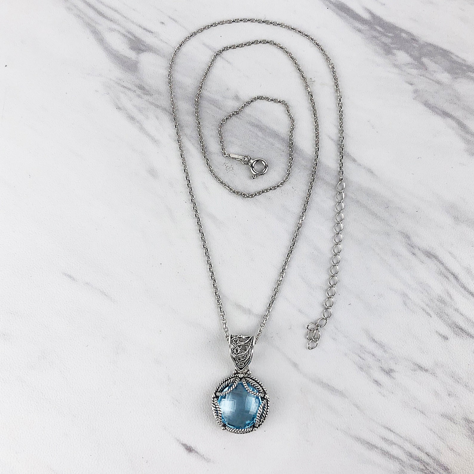 Natural Swiss Blue Topaz Pendant With Silver Chain 925 - Etsy