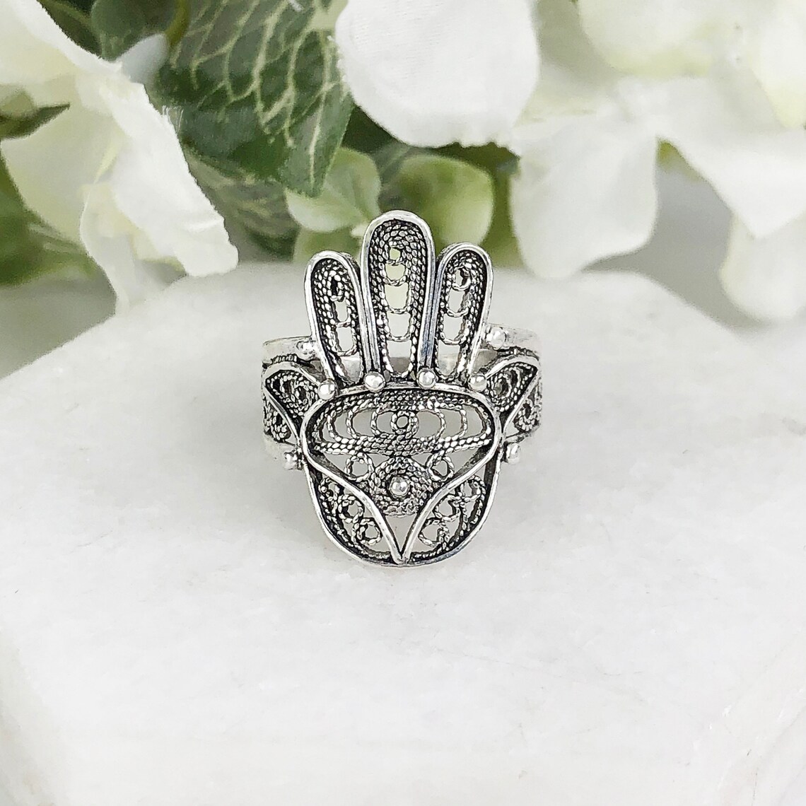 Silver Hamsa Hand Ring Sterling Silver Handmade Artisan | Etsy