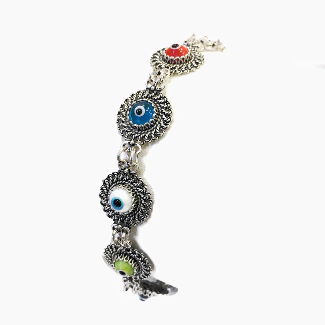 Evil Eye Silver Bracelet925 Sterling Silver Multi Color Evil - Etsy