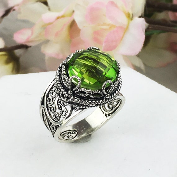 Natural Peridot Quartz Ring 925 Sterling Silver Genuine Gemstone Handmade Artisan Crafted Ornate Filigree Women Jewelry Gift Boxed for Her Etsy