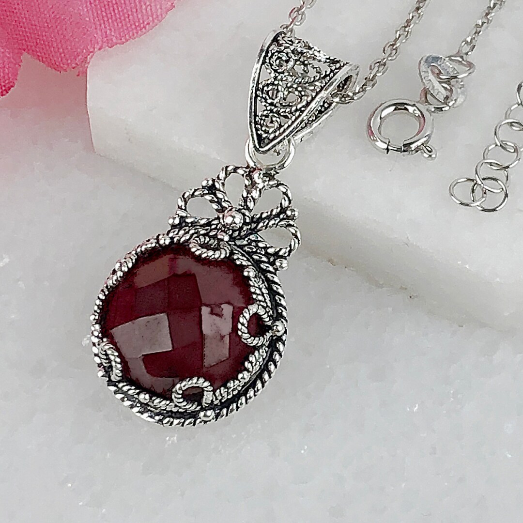 Ruby Silver Pendant Necklace, 925 Sterling Genuine Red Ruby Corundum ...