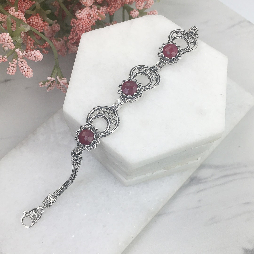 Ruby Silver Bracelet, 925 Sterling Silver Opaque Red Ruby Gemstone ...