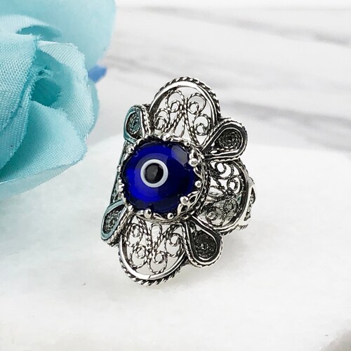 925 Sterling Silver Evil Eye Ring Natural Blue Topaz Ring - Etsy