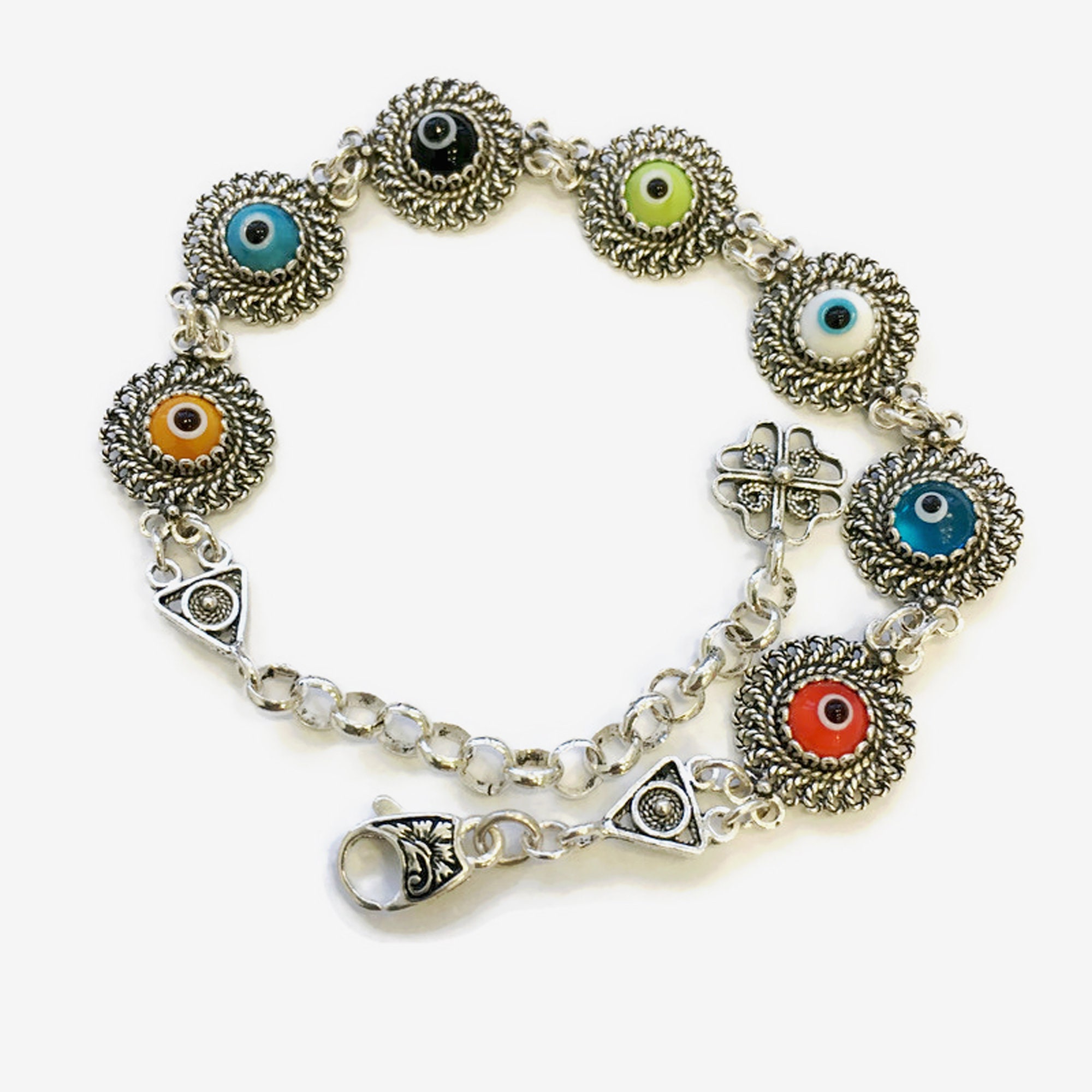 Evil Eye Silver Bracelet925 Sterling Silver Multi Color Evil - Etsy
