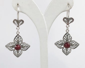 Ruby Silver Drop Earrings,women 925 Sterling Silver Opaque Ruby Red ...