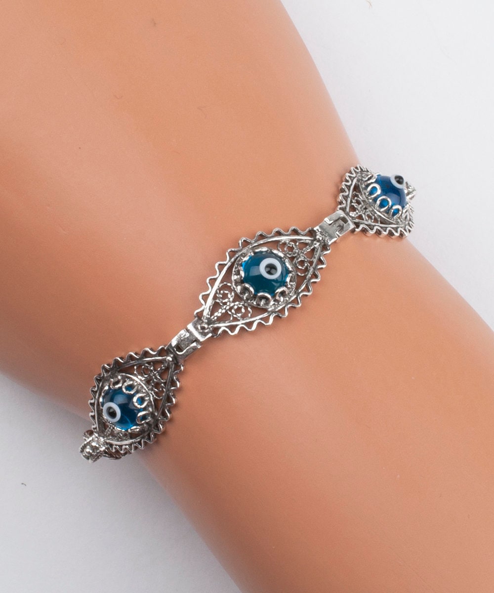 Evil Eye Silver Bracelet Sterling Silver Evil Eye Good Luck | Etsy