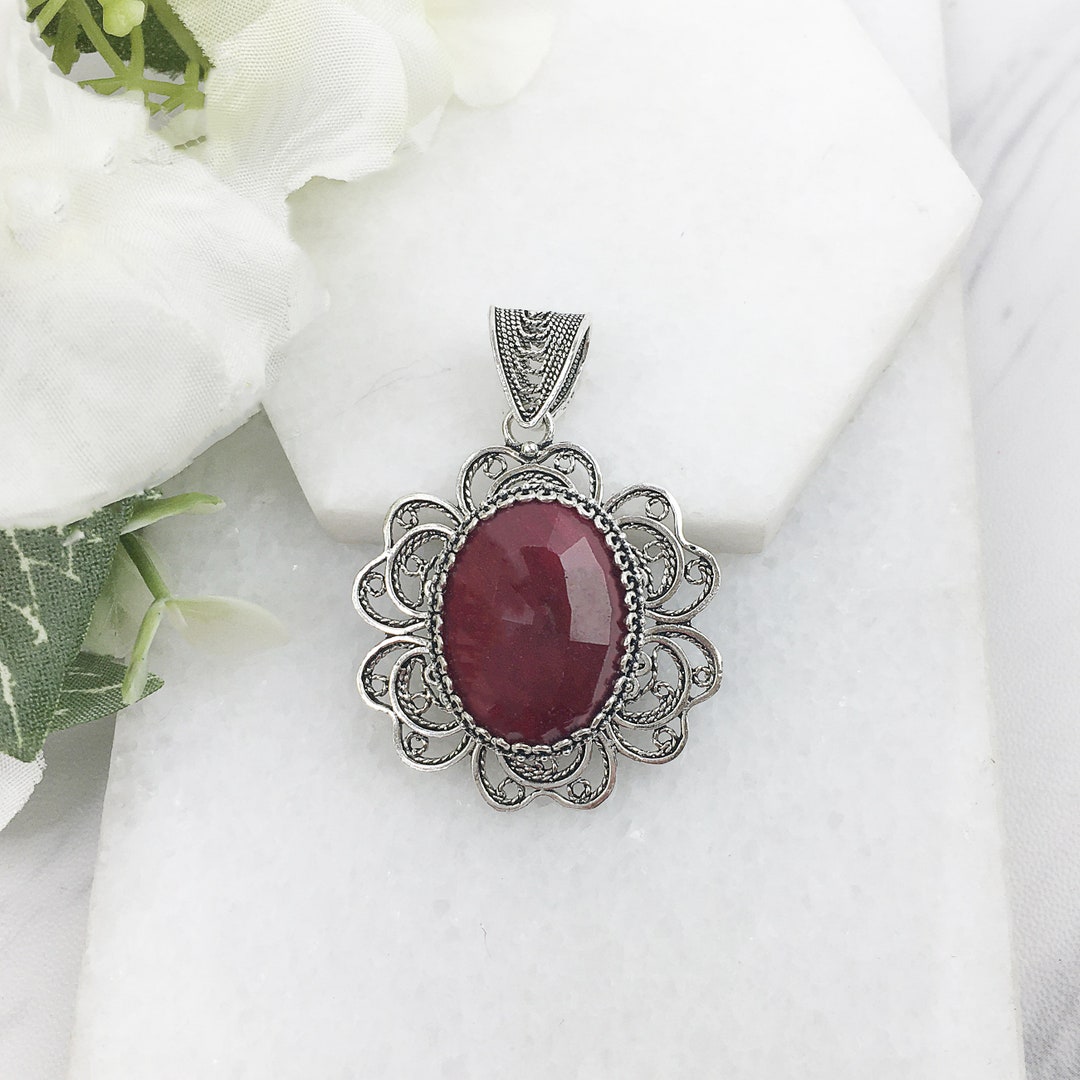 Opaque Ruby Silver Pendant, Solid 925 Sterling Silver Opaque Red Ruby ...