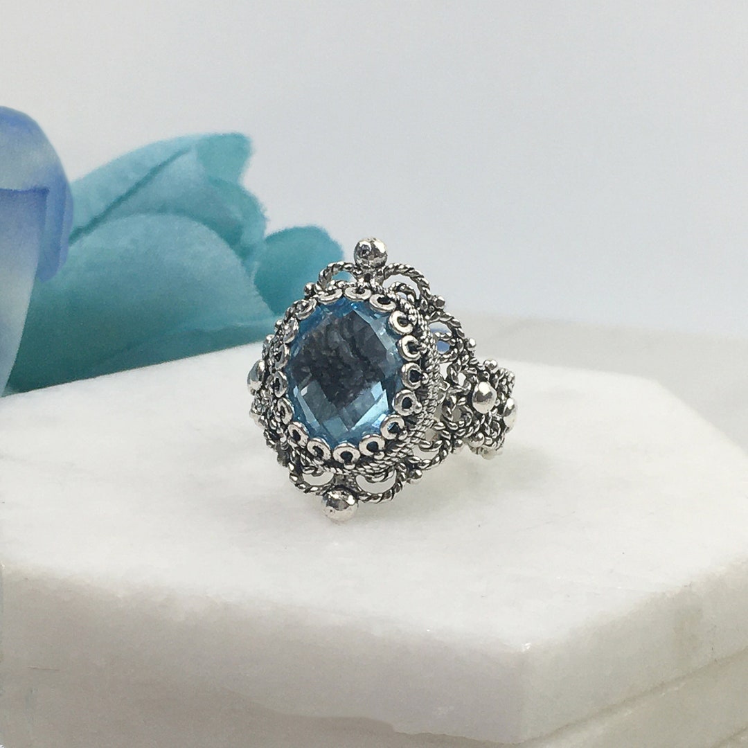 Blue Topaz Silver Ring, Solid 925 Sterling Silver Genuine Natural Blue ...