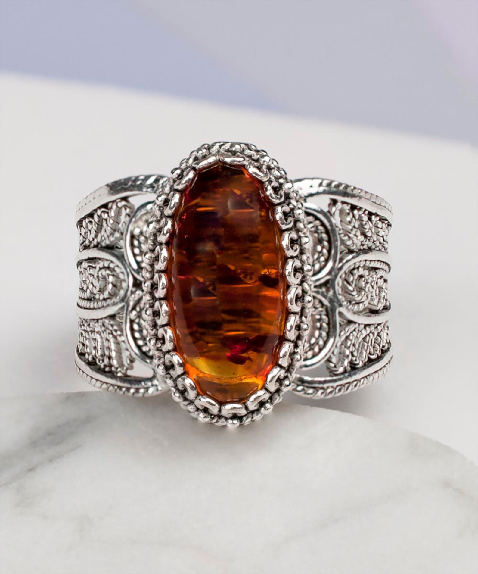 Natural Amber Ring 925 Sterling Silver Genuine Gemstone - Etsy