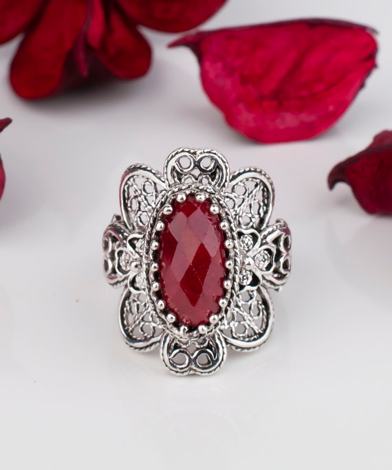 Ruby Silver Ring925 Sterling Silver Opaque Ruby Red Corundum - Etsy