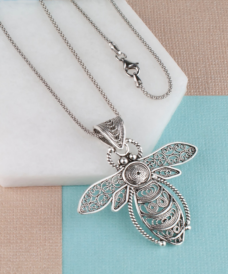 Silver Bumble Bee Pendant Necklace 925 Sterling Handmade - Etsy