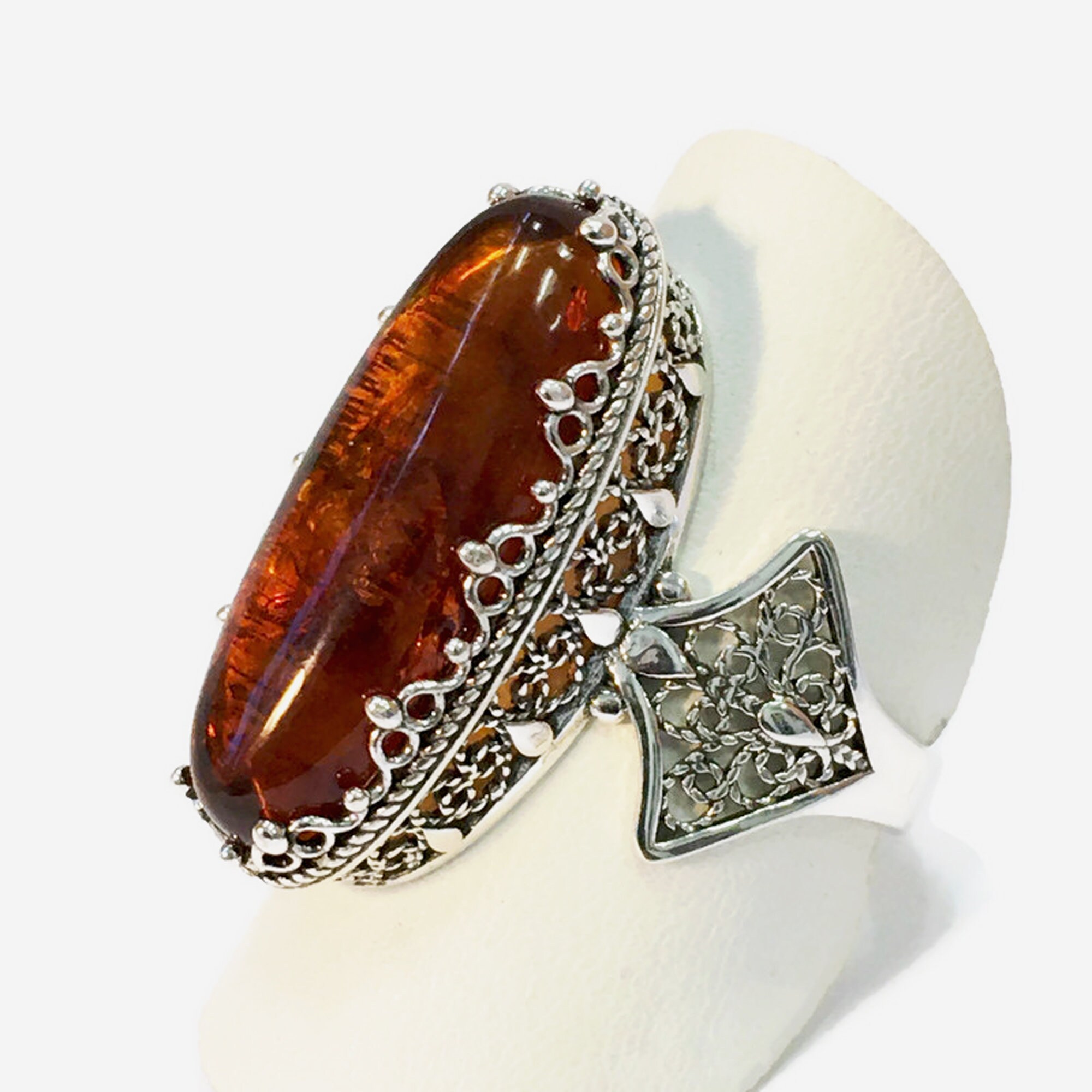 Long Bold Silver Amber Ring Size 5-12 925 Sterling Designer | Etsy