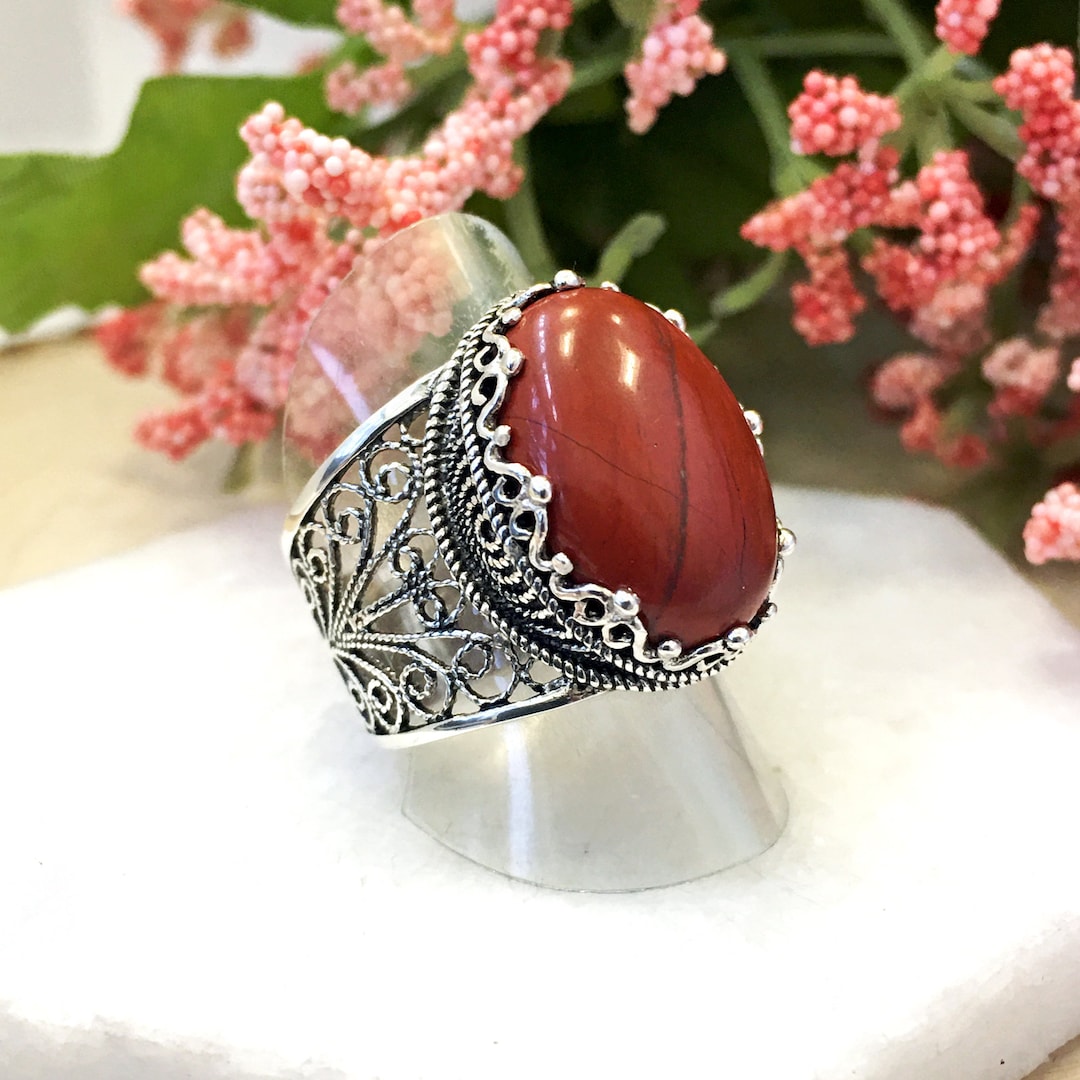 Red Jasper Silver Ring, 925 Sterling Silver Genuine 10 Ct Tw Red Jasper ...