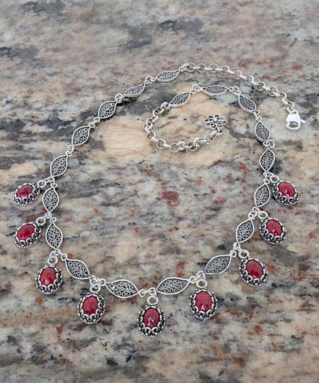 Ruby Silver Necklace, Handmade 925 Sterling Silver Genuine Red Ruby ...