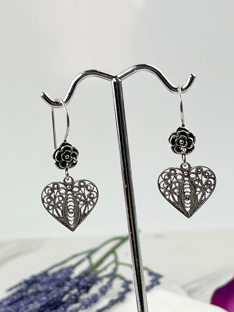 Silver Heart Earring Necklace Set 925 Sterling Heart Shape - Etsy