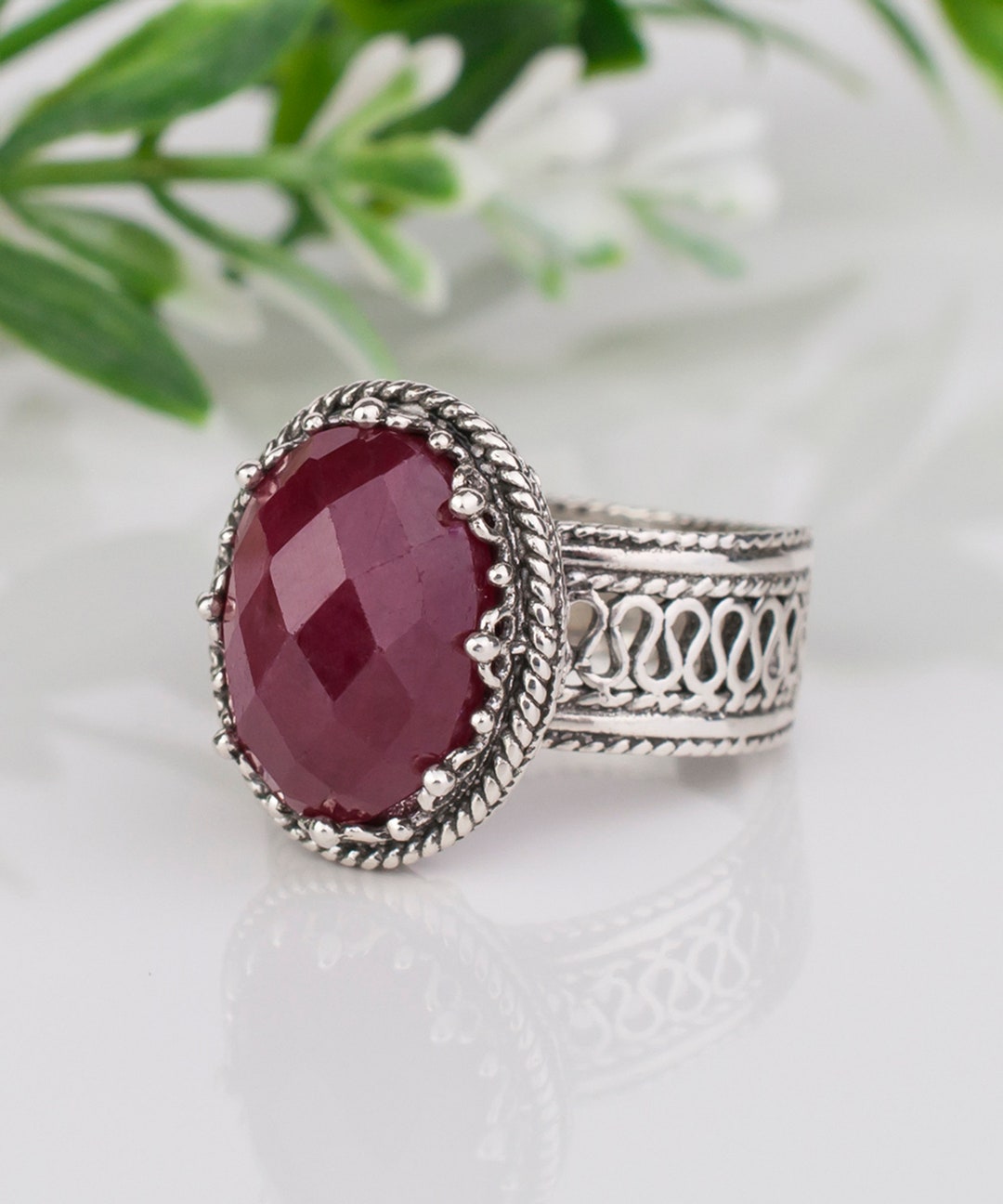 Ruby Silver Ring, 925 Sterling Red Opaque Ruby Corundum Artisan ...