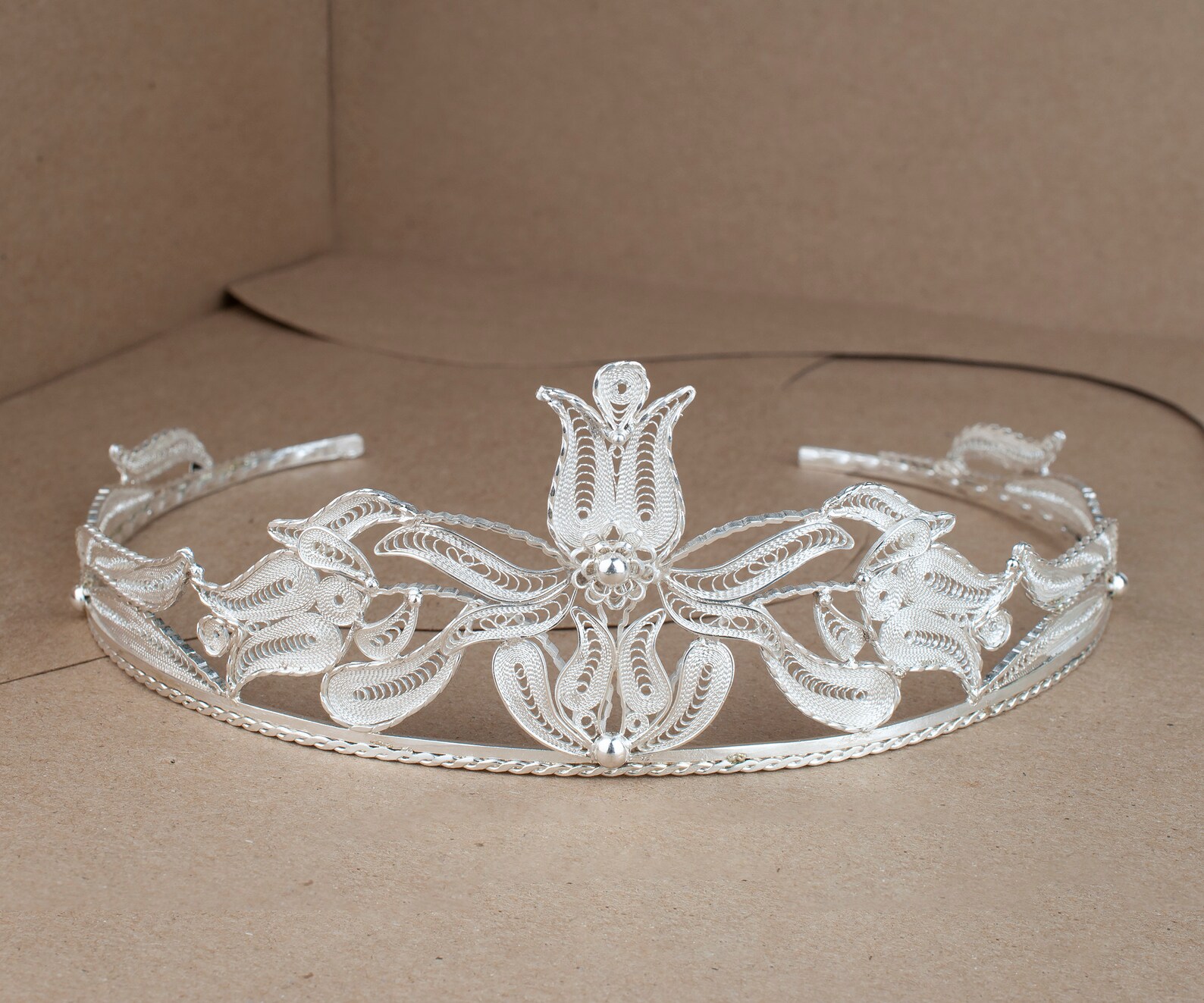 Silver Floral Statement Crown Wedding Tiara 925 Sterling Silver Artisan ...