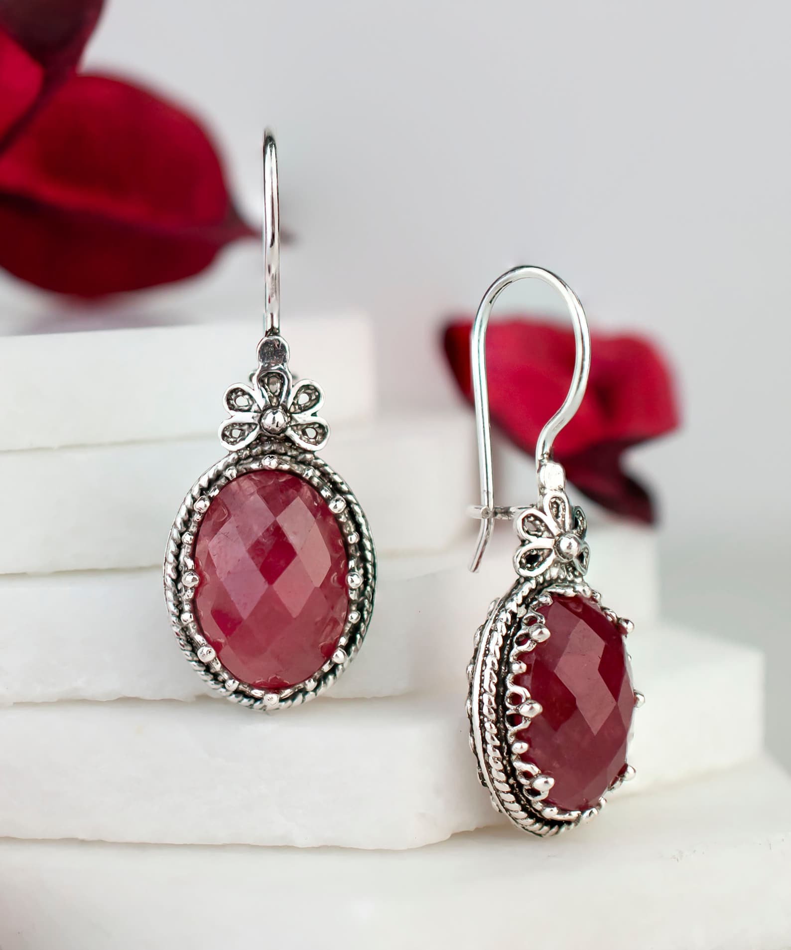 Ruby Silver Drop Earringswomen 925 Sterling Silver Opaque - Etsy