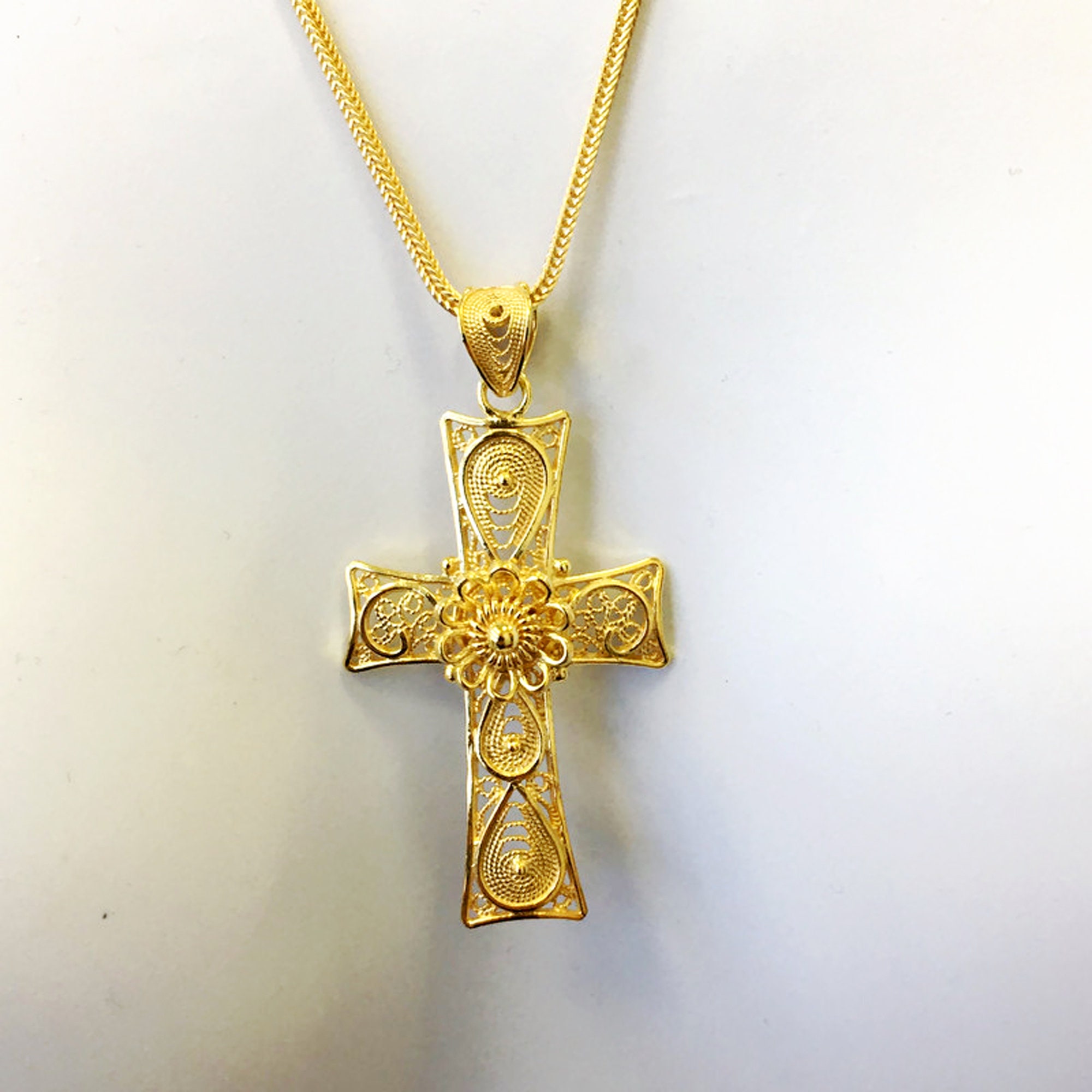 14K Solid Gold Cross Pendant Christian Religious Jewelry | Etsy