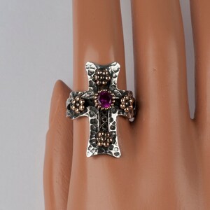 Blackened Silver Ruby Cross Ring, 925 Sterling Silver Red Ruby Corundum ...