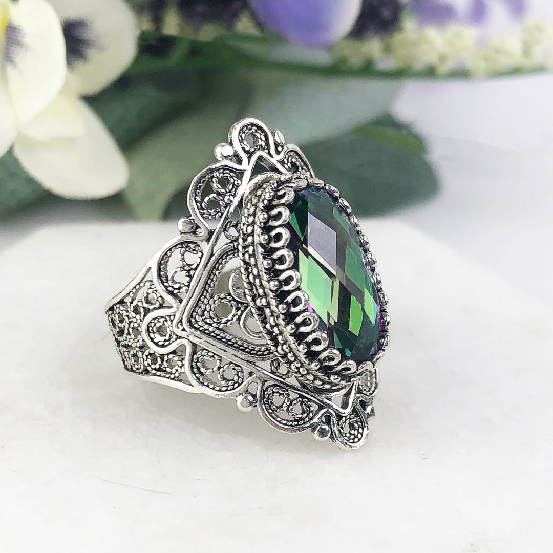 Rainbow Quartz Silver Ring, 925 Sterling Silver Genuine Rainbow Quartz ...