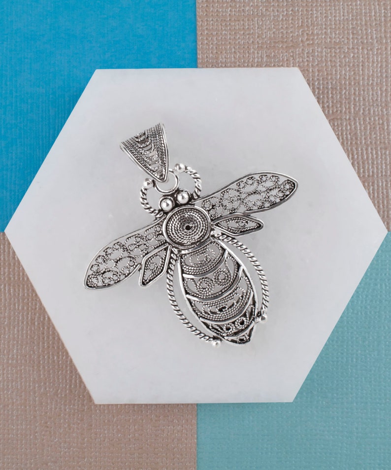 Silver Bumble Bee Pendant Necklace 925 Sterling Handmade - Etsy
