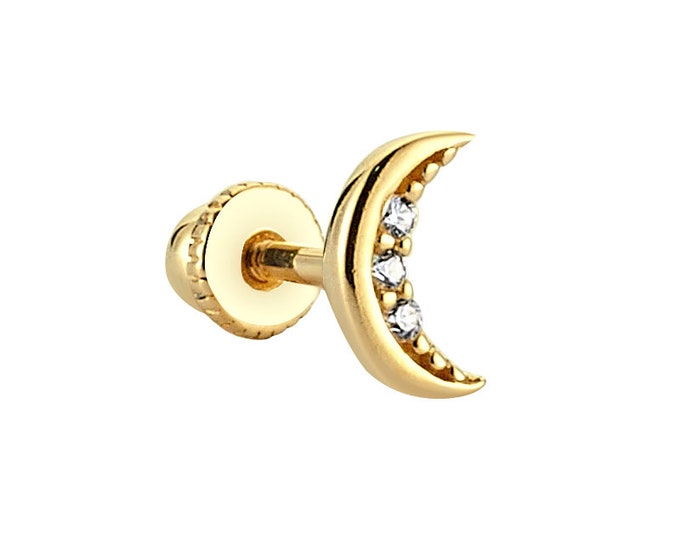 14K SOLID Gold Crescent Helix, 14K Gold Cartilage Piercing, 18G ...