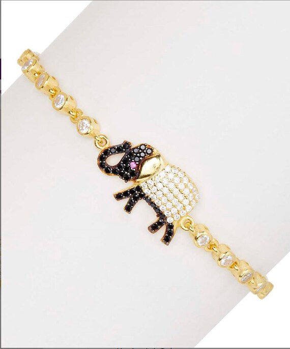 Silver Elephant Bracelet 925 Sterling Bolo Adjustable Gold Plated Good Luck Elephant Bracelet CZ Bolo Elephant Tennis Bracelet Gift Boxed Etsy