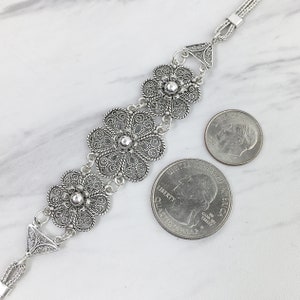 Silver Floral Bracelet, Solid 925 Sterling Silver Handmade Adjustable ...