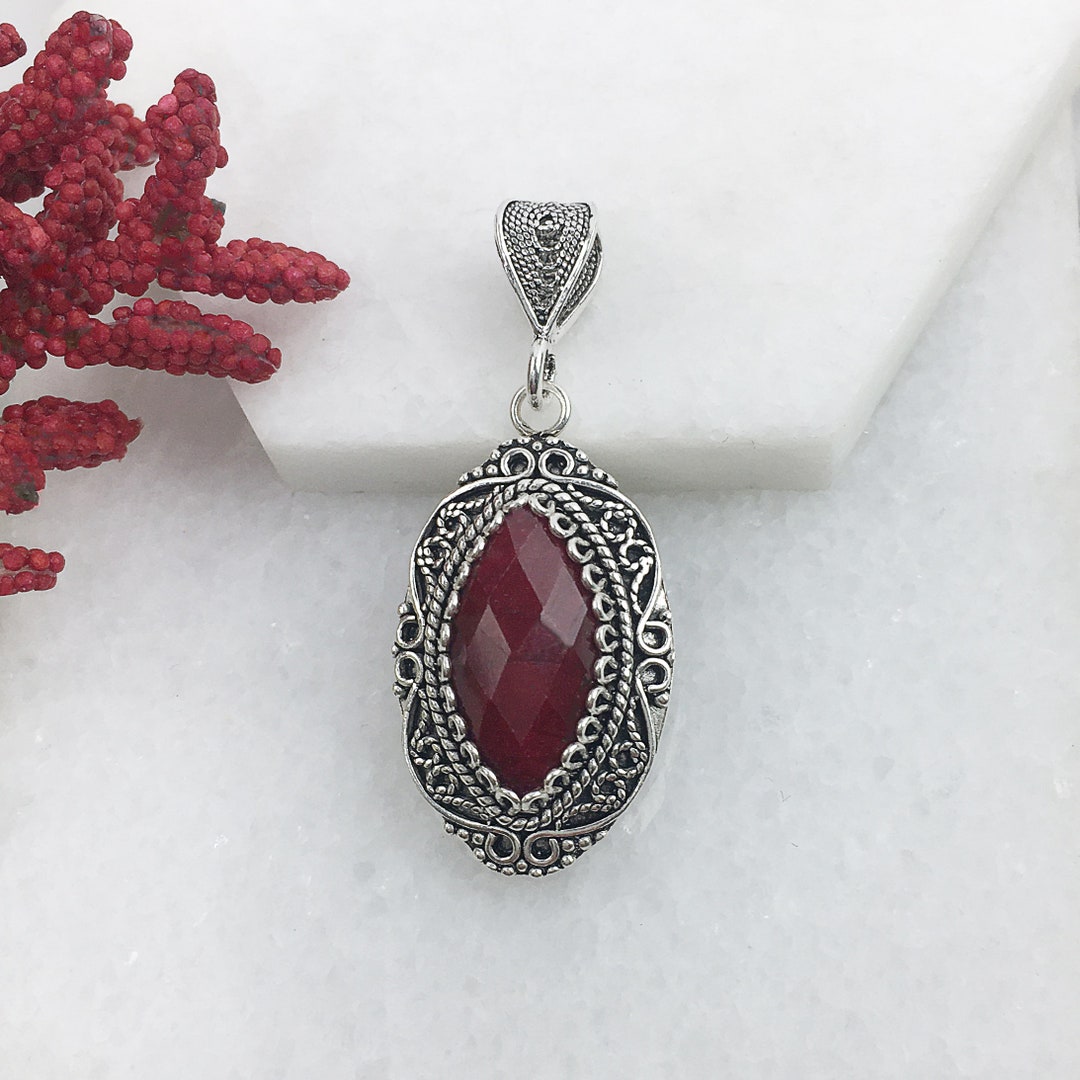 Ruby Silver Pendant/handmade Solid 925 Sterling Silver Opaque Red Ruby ...
