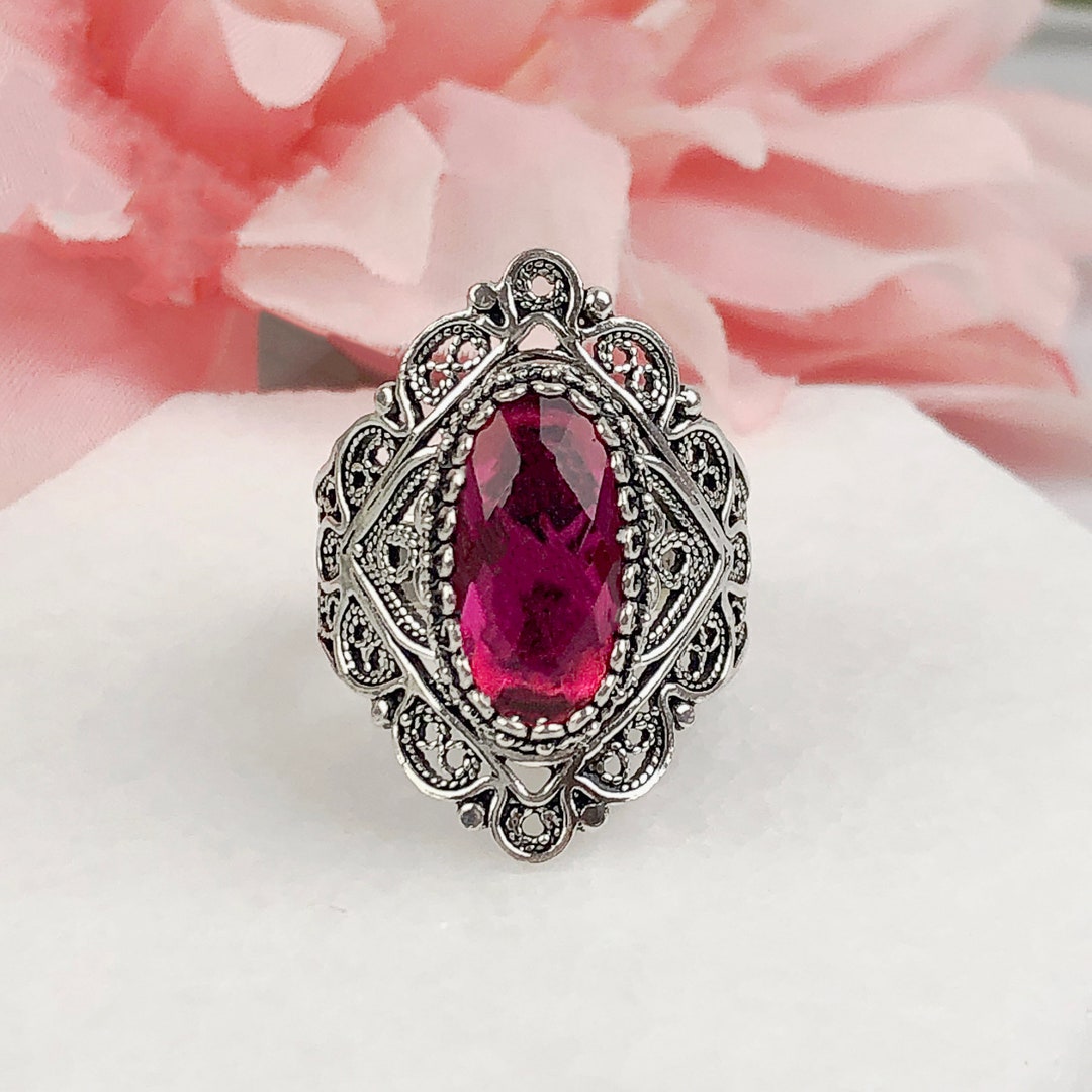 Fuchsia Quartz Silver Ring, 925 Sterling Silver Fuchsia Red Quartz ...