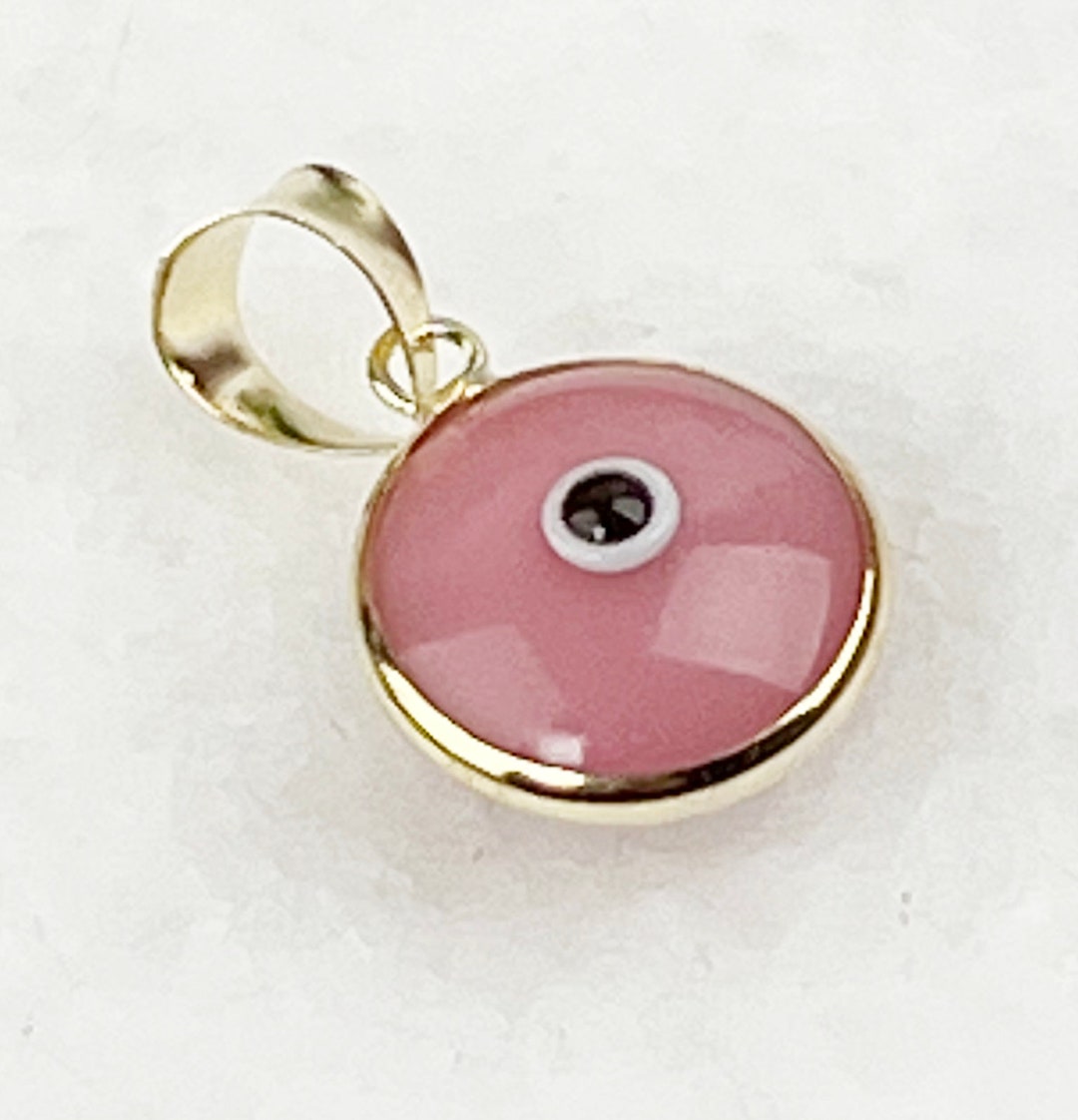 14K Solid Gold Evil Eye Charm Pendant, Gold Evil Eye Good Luck ...