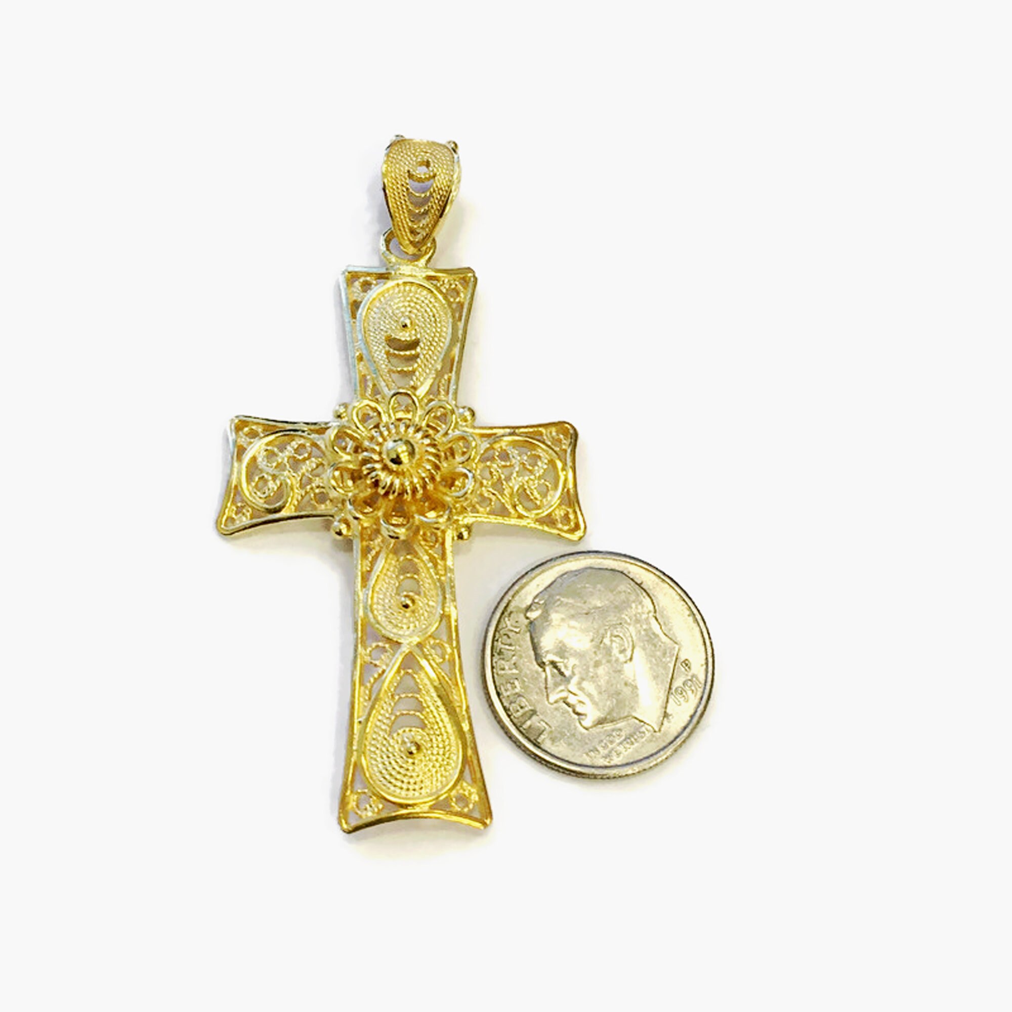 14K Solid Gold Cross Pendant Christian Religious Jewelry | Etsy