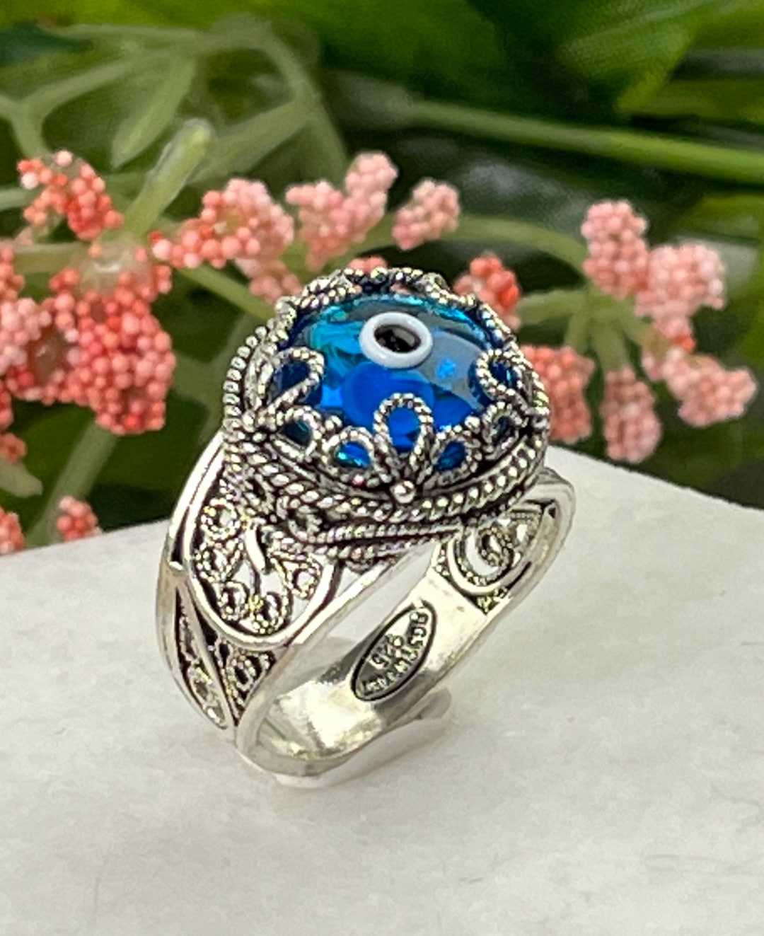 Blue Evil Eye Silver Ring 925 Sterling, Translucent Blue Evileye ...