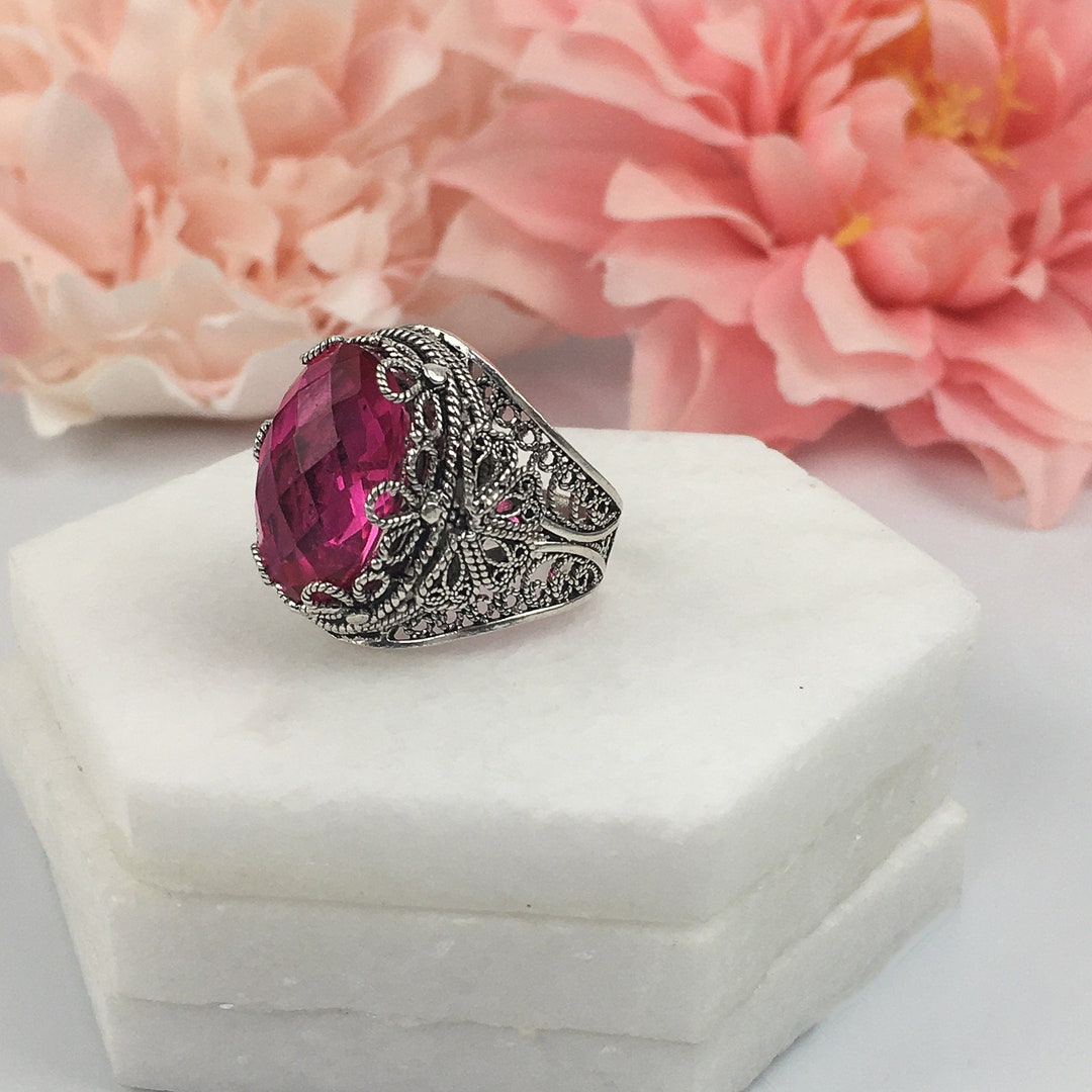 Fuchsia Quartz Silver Ring,sterling Silver Hot Pink Fuchsia Red Quartz ...