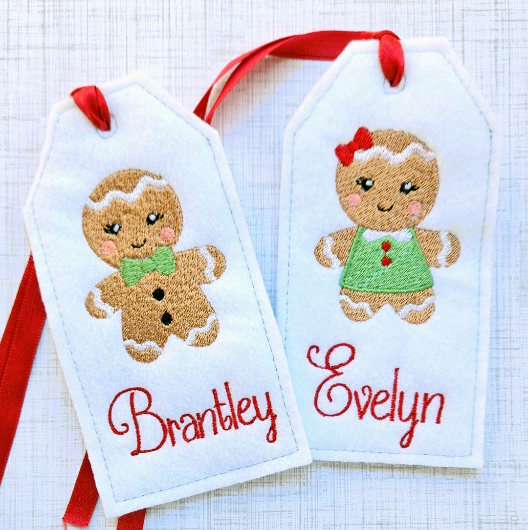 Christmas Stocking Name Tag, Gingerbread Boy or Girl Gift Tag ...