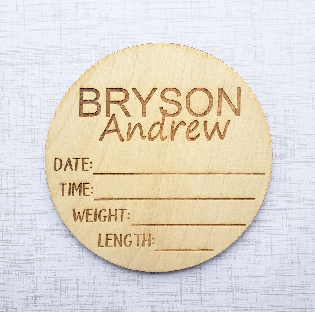 Baby Birth Stat Sign, Baby Name Announcement Wood Round, Baby Milestone ...
