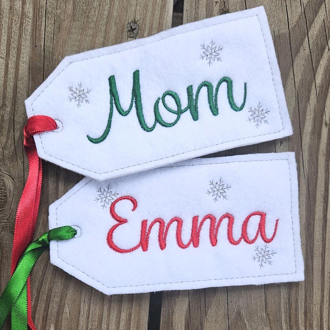 Embroidered Christmas Stocking Name Tag, Personalized Gift Tag - Etsy
