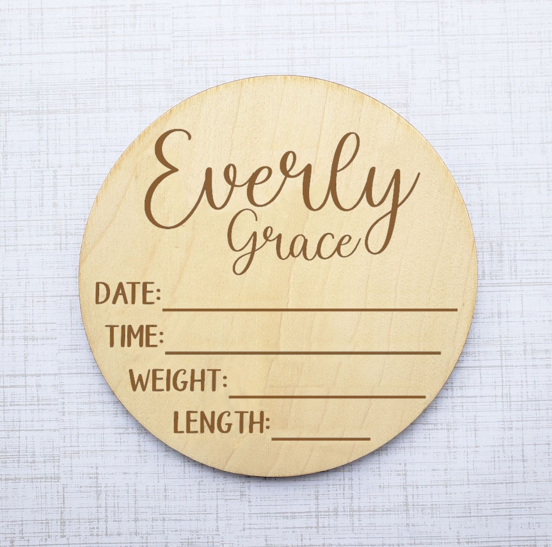 Baby Birth Stat Sign, Baby Name Announcement Wood Round, Baby Milestone ...